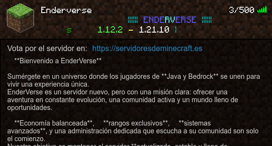 Enderverse Servidor de Minecraft - ServidoresDeMinecraft.ES
