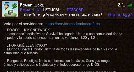 Power lucky Servidor de Minecraft - ServidoresDeMinecraft.ES