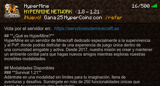 HyperMine Servidor de Minecraft - ServidoresDeMinecraft.ES