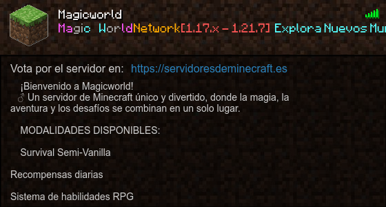 Magicworld Servidor de Minecraft - ServidoresDeMinecraft.ES