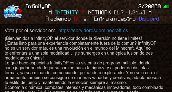 InfinityOP Servidor de Minecraft - ServidoresDeMinecraft.ES