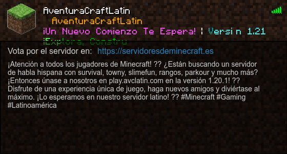 AventuraCraftLatin Servidor de Minecraft - ServidoresDeMinecraft.ES