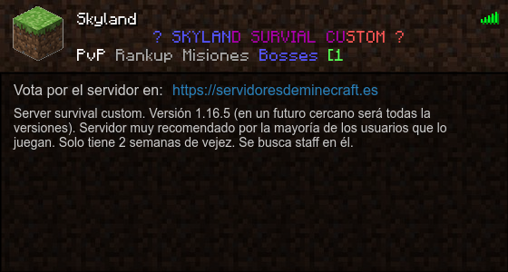 Skyland Servidor de Minecraft - ServidoresDeMinecraft.ES