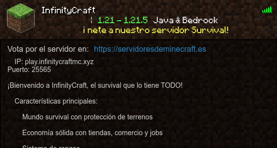 InfinityCraft Servidor de Minecraft - ServidoresDeMinecraft.ES