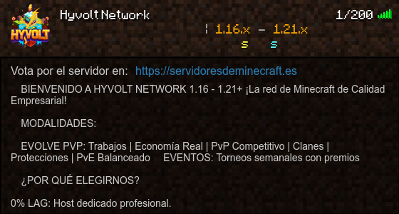 Hyvolt Network Servidor de Minecraft - ServidoresDeMinecraft.ES