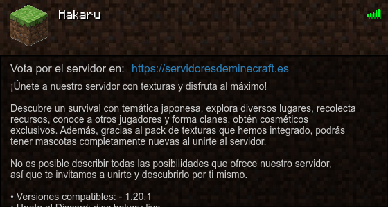 Hakaru Servidor de Minecraft - ServidoresDeMinecraft.ES