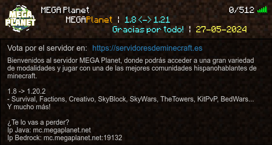MEGA Planet Servidor de Minecraft - ServidoresDeMinecraft.ES