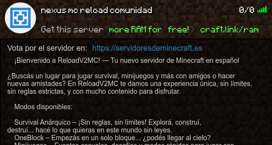 nexus mc reload comunidad Servidor de Minecraft - ServidoresDeMinecraft.ES