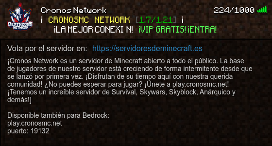 Cronos Network Servidor de Minecraft - ServidoresDeMinecraft.ES