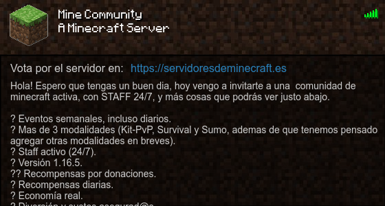 Mine Community Servidor de Minecraft - ServidoresDeMinecraft.ES
