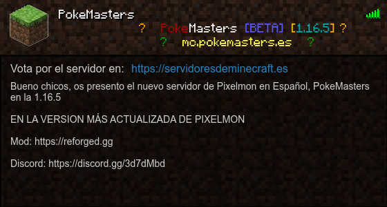 PokeMasters Servidor de Minecraft - ServidoresDeMinecraft.ES