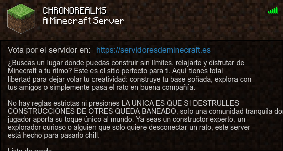 CHRONOREALMS Servidor de Minecraft - ServidoresDeMinecraft.ES