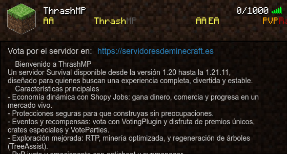 ThrashMP Servidor de Minecraft - ServidoresDeMinecraft.ES