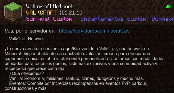 Valkcraft Network Servidor de Minecraft - ServidoresDeMinecraft.ES