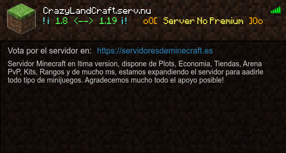 CrazyLandCraft.serv.nu Servidor de Minecraft - ServidoresDeMinecraft.ES
