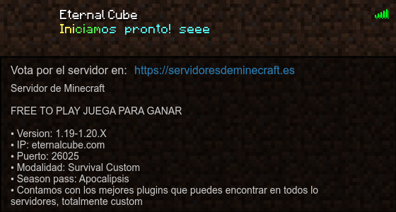 Eternal Cube Servidor de Minecraft - ServidoresDeMinecraft.ES