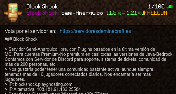 Block Shock Servidor de Minecraft - ServidoresDeMinecraft.ES