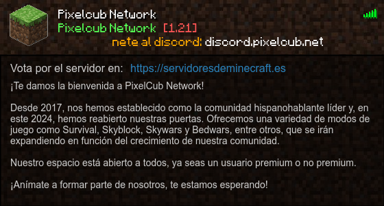 Pixelcub Network Servidor de Minecraft - ServidoresDeMinecraft.ES