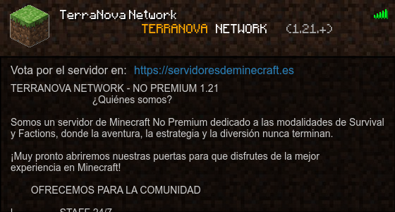 TerraNova Network Servidor de Minecraft - ServidoresDeMinecraft.ES