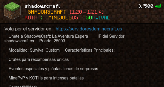 shadowscraft Servidor de Minecraft - ServidoresDeMinecraft.ES