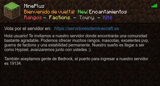 MinePlus Servidor de Minecraft - ServidoresDeMinecraft.ES