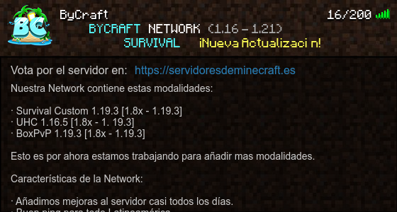 ByCraft Servidor de Minecraft - ServidoresDeMinecraft.ES