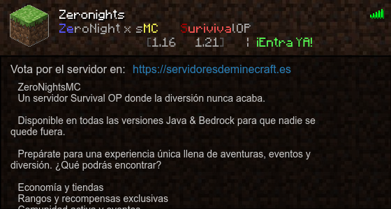 Zeronights Servidor de Minecraft - ServidoresDeMinecraft.ES