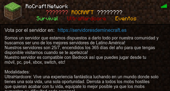 RoCraft Network Servidor de Minecraft - ServidoresDeMinecraft.ES