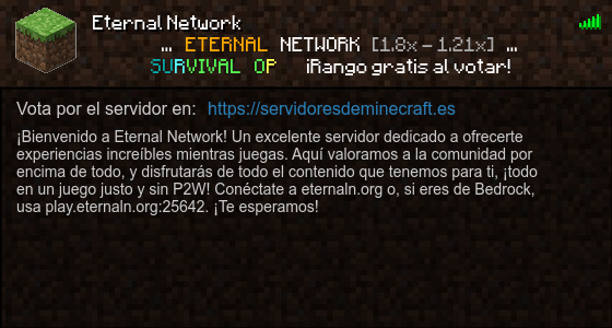 Eternal Network Servidor de Minecraft - ServidoresDeMinecraft.ES