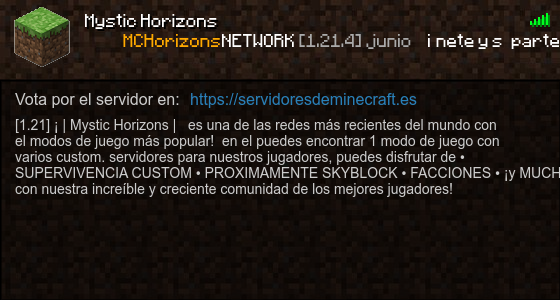 Mystic Horizons Servidor de Minecraft - ServidoresDeMinecraft.ES